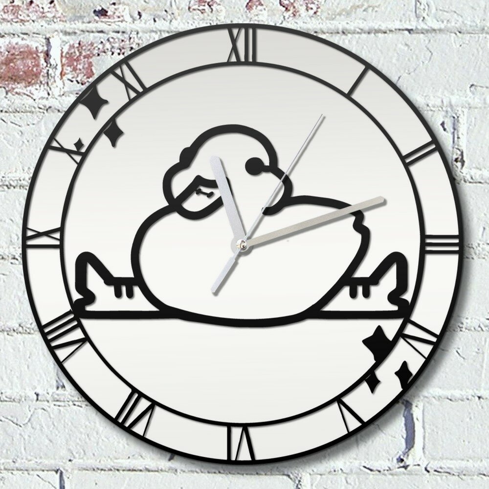 Настенные деревянные бесшумные часы милота утенок (утка, уточка, мемы, животные) - 5014