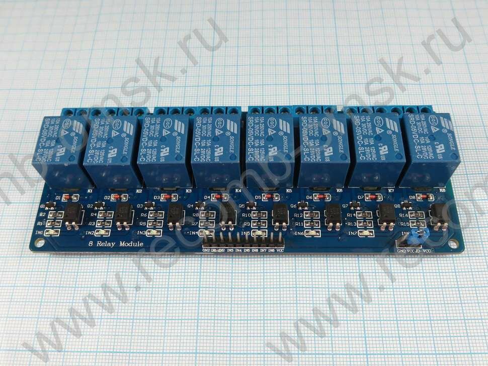 Модуль реле 8-канальный DC 5V АС250В, 10А с опторазвязкой