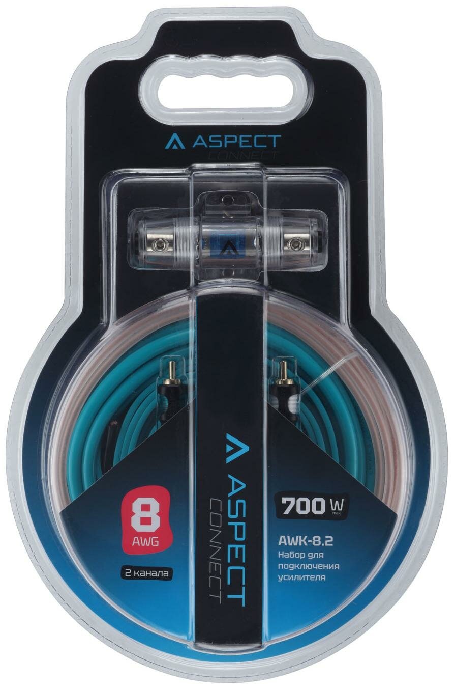 Набор для подключения двухканального усилителя Aspect AWK-8.2, 8AWG, miniANL 60А, омедненный алюминий (ССА)