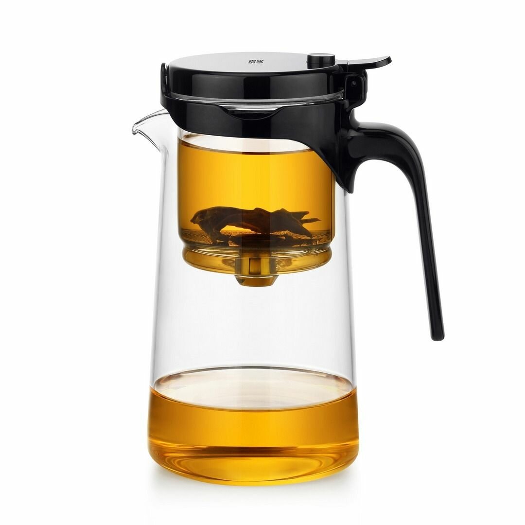 Чайник заварочный стеклянный SAMADOYO Stainless Steel Infuser, 700 мл, прозрачный/черный