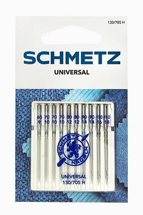 Иглы универсальные Schmetz 130/705 H №60(1), 70(3), 80(2), 90(2), 100, 110, 10 шт.