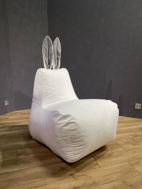 Кресло-пуф Nemebel "Зайчик", велюр белый