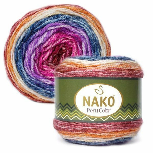 Пряжа Nako PERU COLOR 32187 яр. мальва/яр. сирень/джинс/оранж (4 мотка)