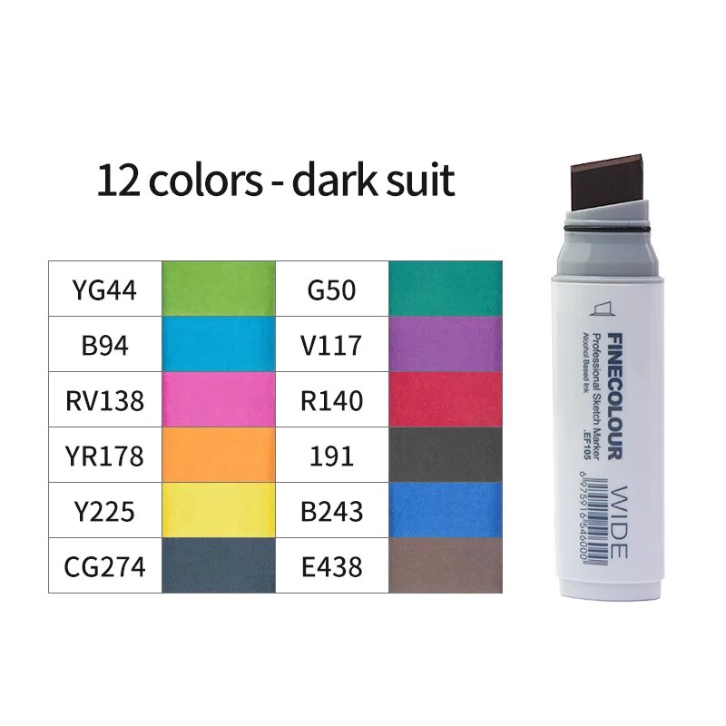 Angel Mark маркеры для рисования 12 цветов 20 мм Серый, Dark Set-12pcs