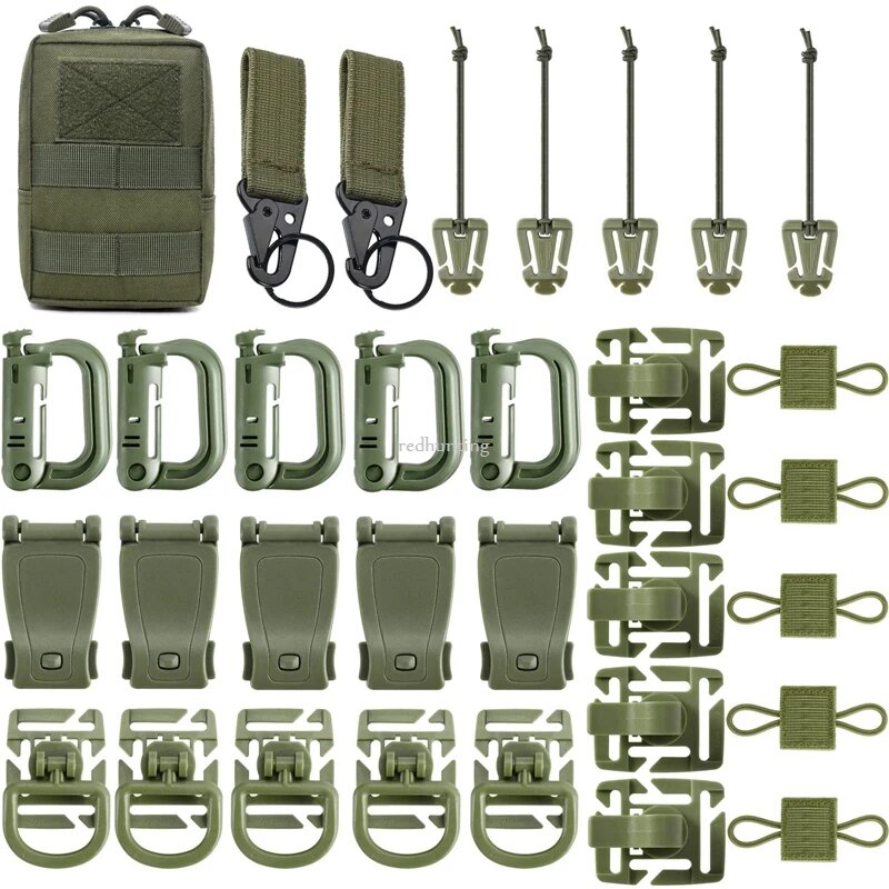Комплект из 33 аксессуаров Molle, уличная Сумка Molle, тактический ремень для рюкзака, жилет, D-образное кольцо, зажим для снаряжения, лямка