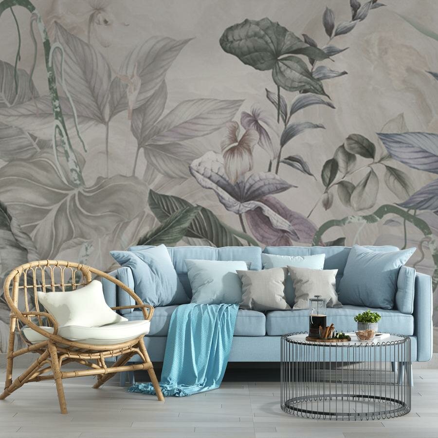 Фотообои Тропический принт 13-184-XL-Флок 270 x 500 см (ВхШ) Бесшовные, флизелиновые, влагостойкие обои