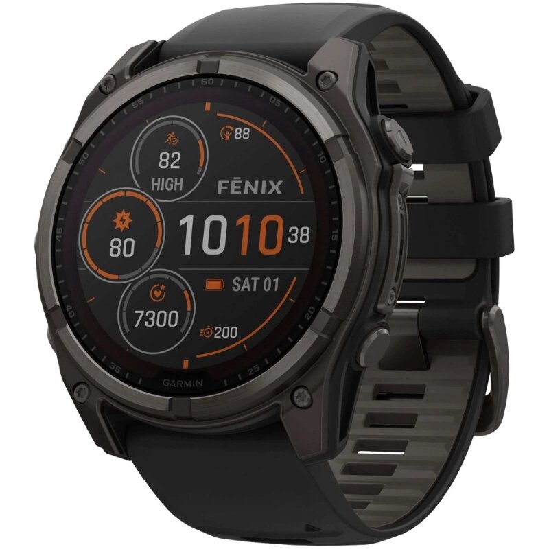 Умные часы Garmin Fenix 8, 47 мм Solar Sapphire Carbon Gray DLC Titanium Black / Pebble Gray, серый (0100290611)