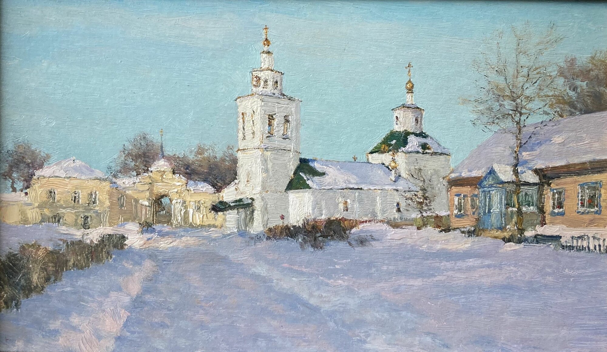 ART-Salon at Oktyabrskaya "Зима. Храм Преображения", 15х25 см, картон, масло, авторская работа
