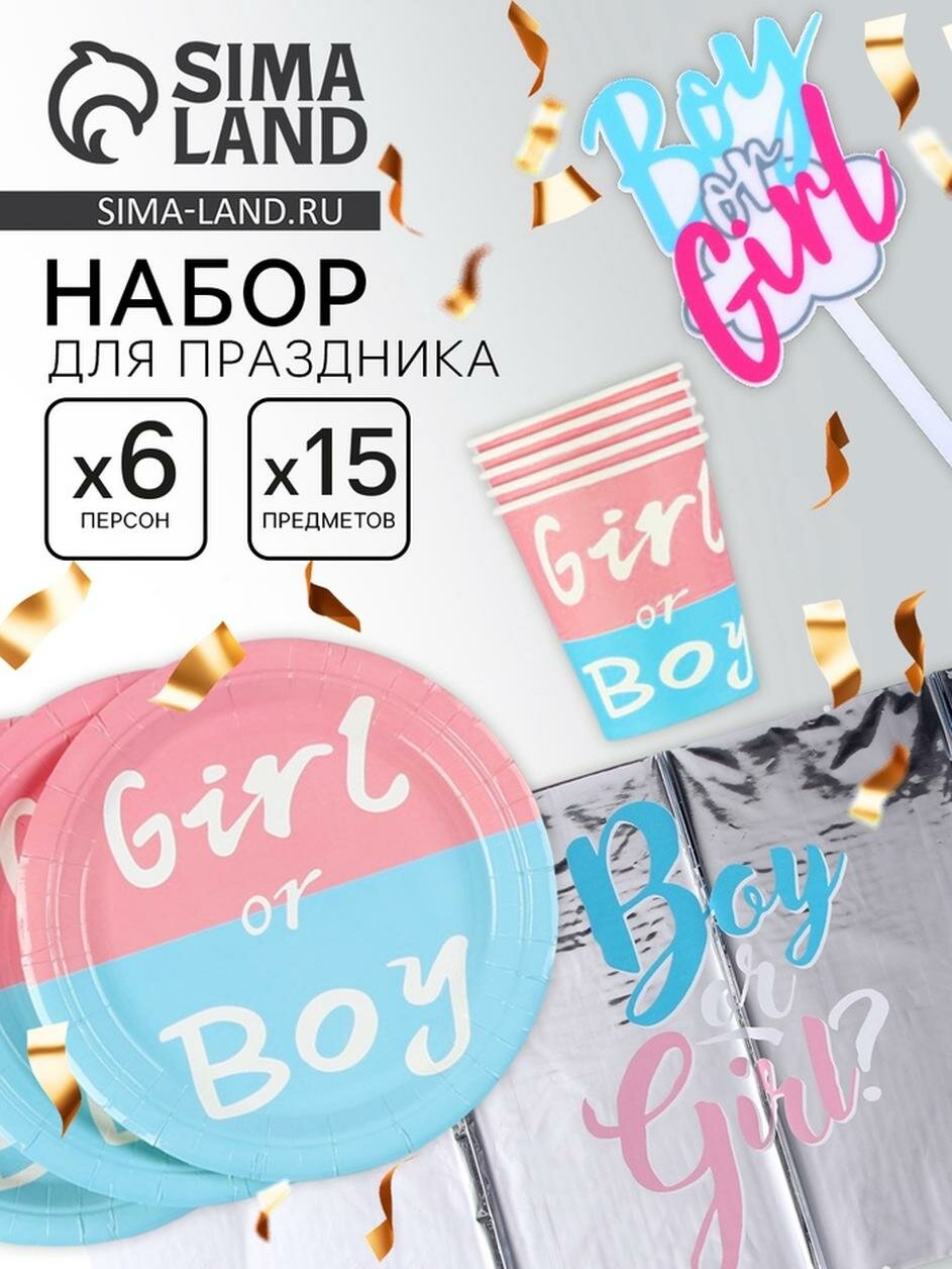 Набор одноразовой посуды Страна Карнавалия "Гендер Пати", 15 предметов