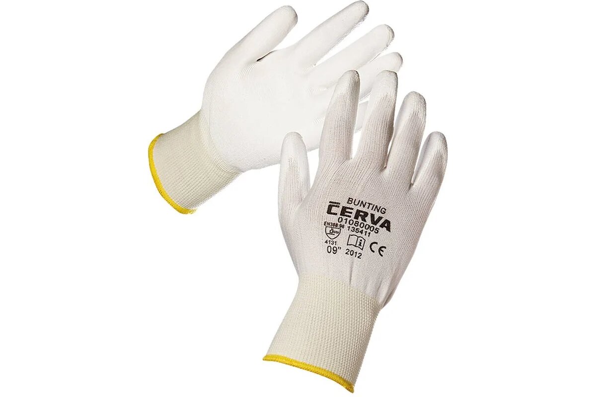 CERVA бантинг эволюшн перчатки белые из полиэфира, размер 10, рабочие для мастерских