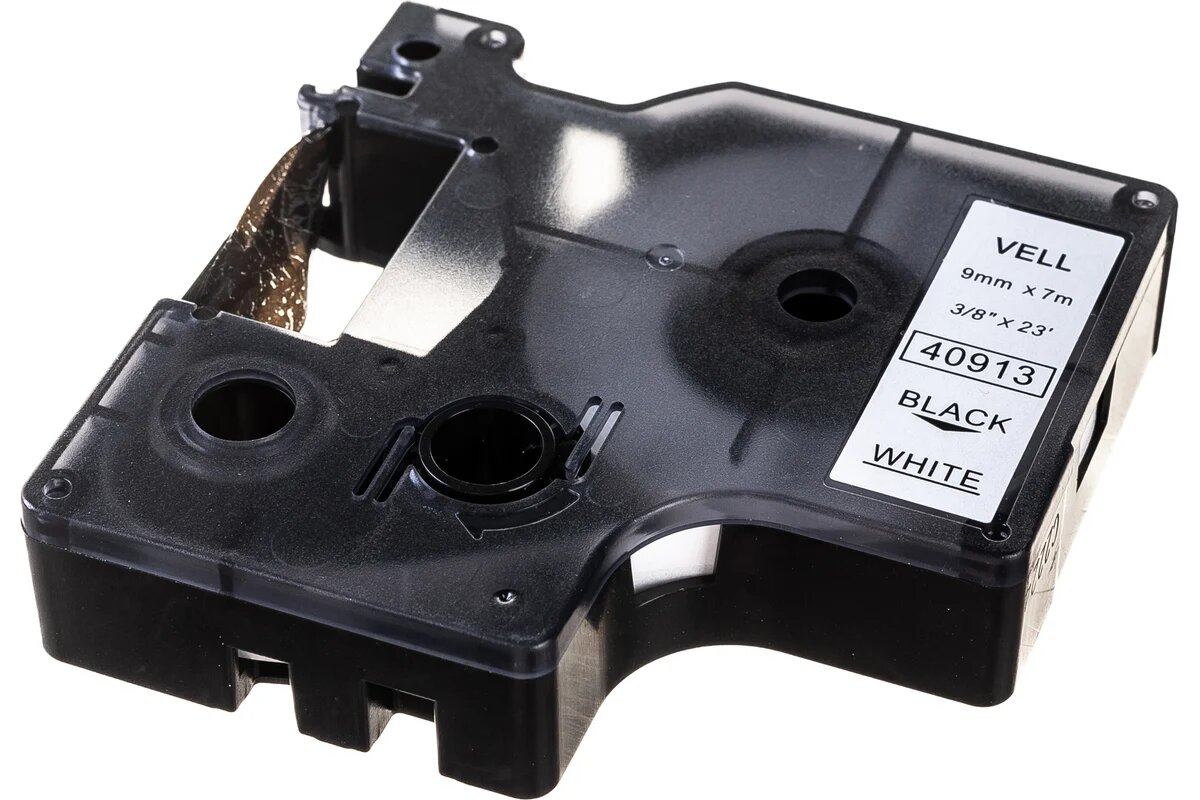 Vell лента двухцветная чёрный на белом 9 мм × 7 м для маркировки и декоративной отделки