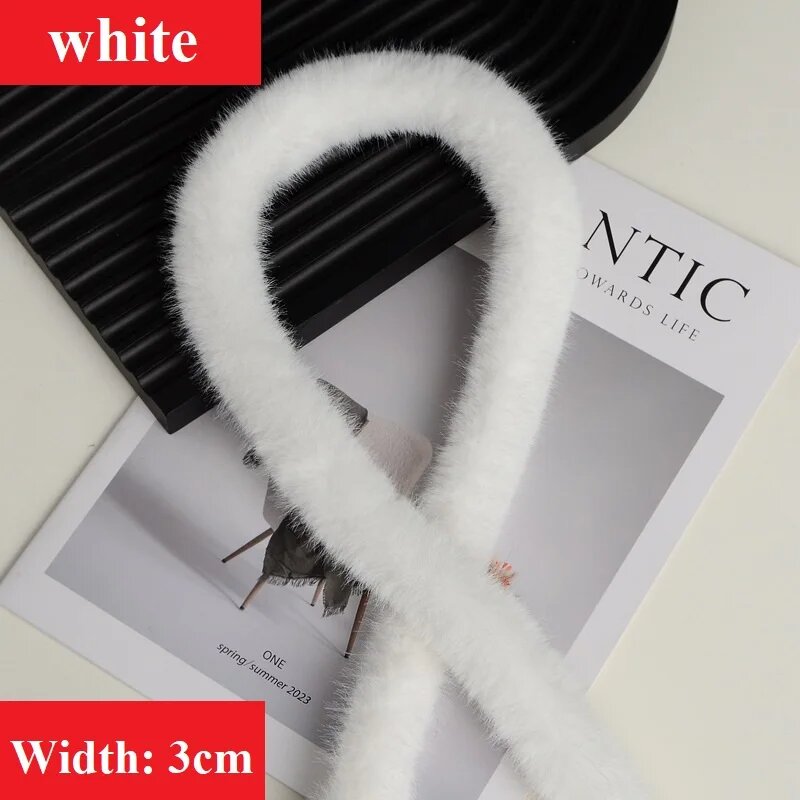 Искусственный мех лента 1 м Белый, white - 3 cm