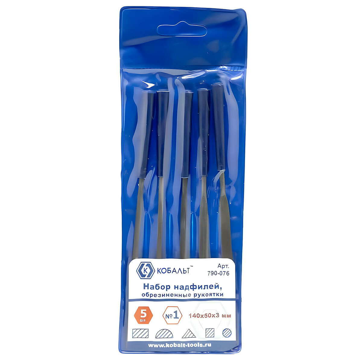 Набор надфилей 140 мм №1 (5 шт, обрезиненные ручки) кобальт 790-076