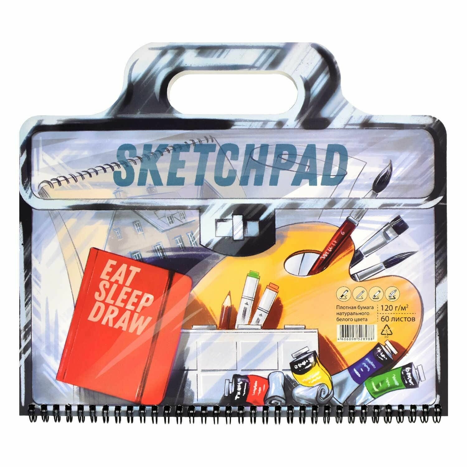 Скетчпад Феникс 295х260 мм, 60 листов, спираль "Портфель художника", блок - белый офсет, 120 г/м2 (59742)