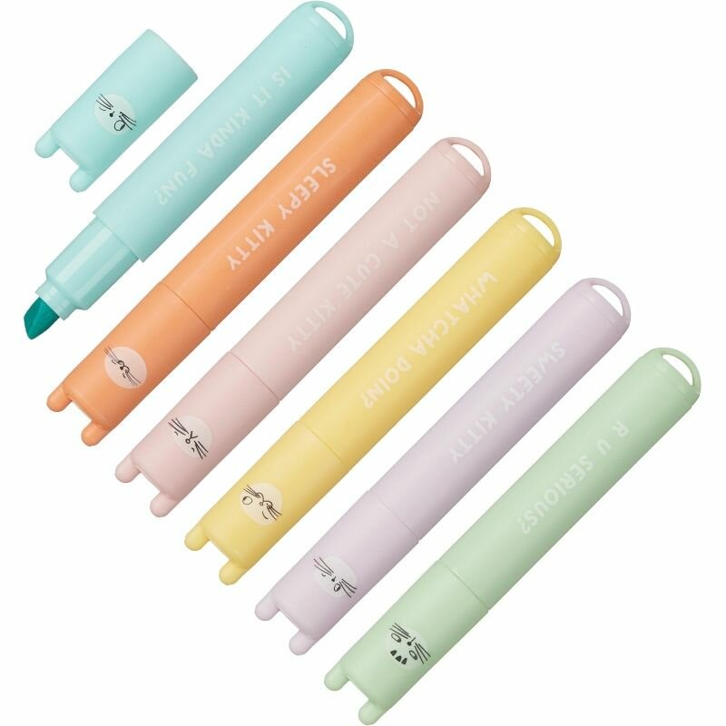 Набор текстовыделителей M&G "So Many Cats", мини, 6 пастельных цветов (AHM22575)