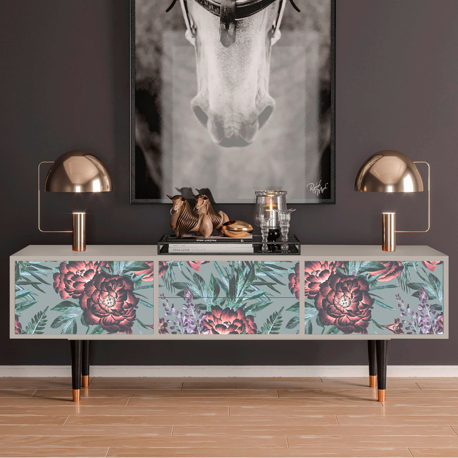 ТВ-Тумба - STORYZ - T4 Light Peonies, Размер - 170 x 59 x 48 см, Цвет корпуса - , Сатин