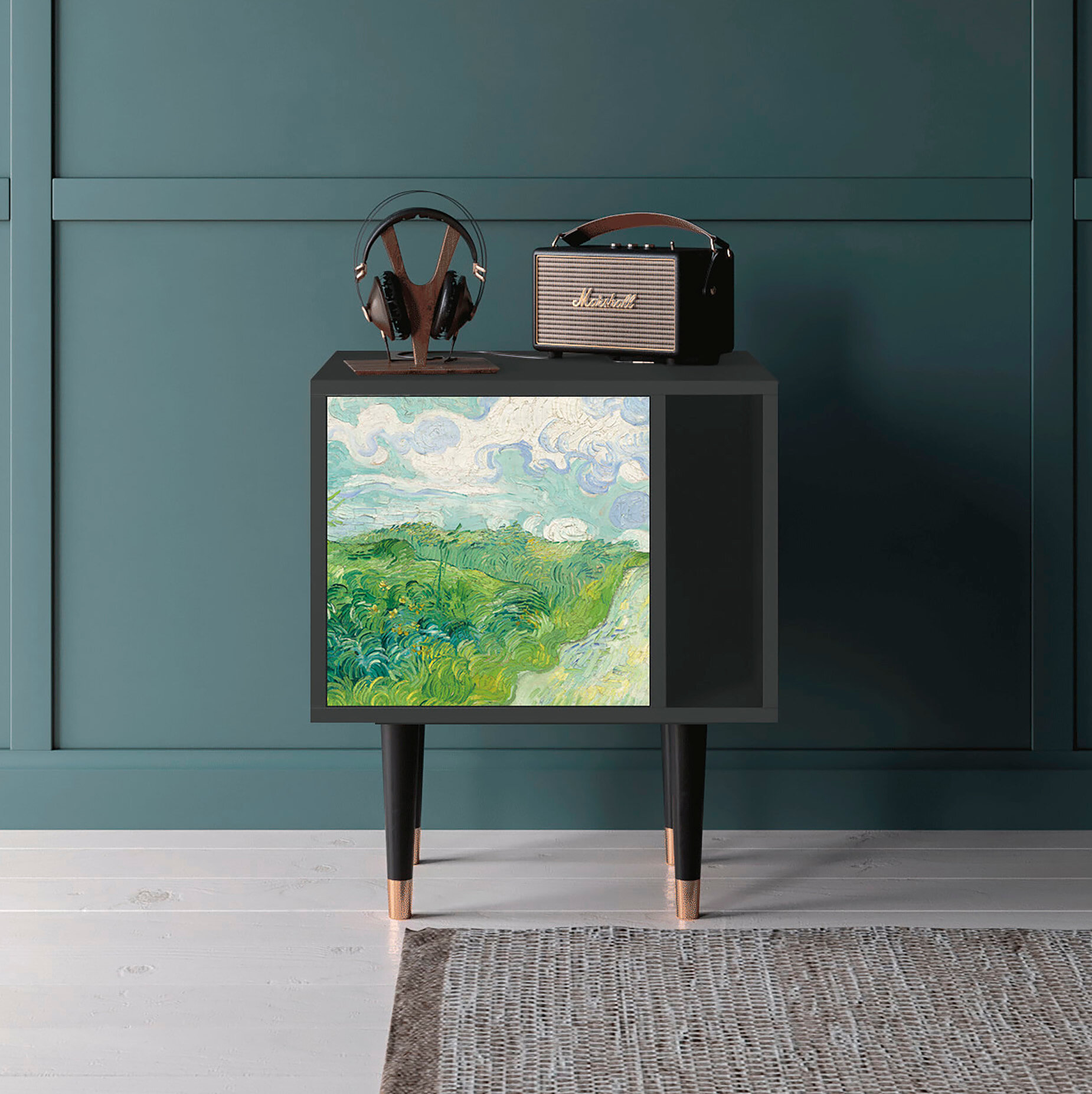 Прикроватная тумба - STORYZ - S2 Green Wheat Fields by Van Gogh, Размер - 58 x 69 x 48 см, Цвет - Антрацит