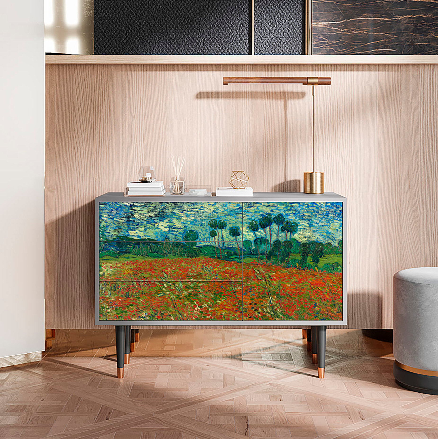 Комод - STORYZ - S3 Poppy field by Vincent van Gogh, Размер - 115 x 84 x 41 см, Цвет корпуса - , Серый