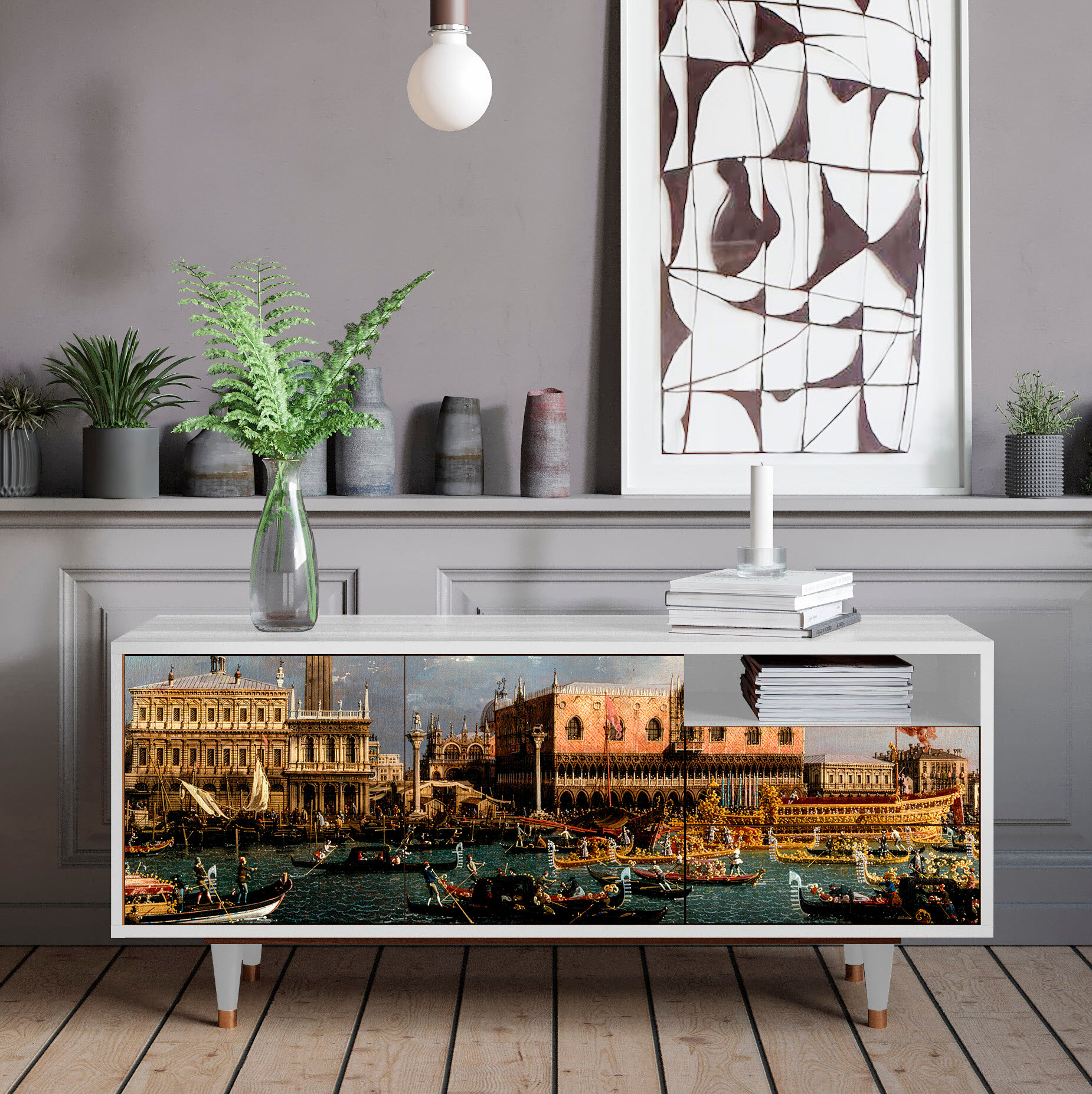 ТВ-Тумба - STORYZ - T7 The Bucintoro at the Molo on Ascension Day by Canaletto, Размер - 125 x 56 x 41 см, Цвет корпуса - , Белый