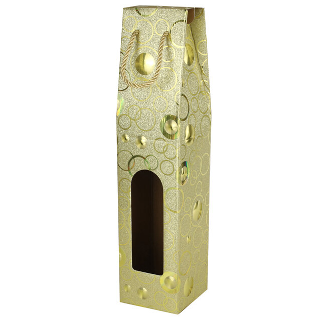 Подарочный пакет-коробка для бутылки Барнелли 38*9 см золотой, Due Esse Christmas, XNA23006521