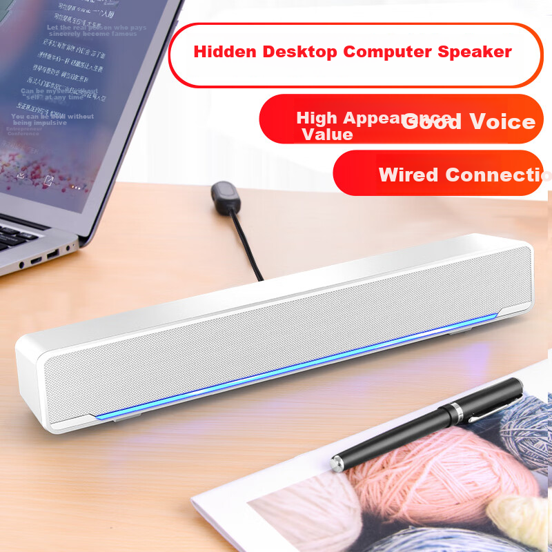 SADA Computer Speaker High Fidelity HiFi Long Bar Speaker Wired Home Laptop Desktop Dual Speaker Stereo Sound Mini Long Bar 2.0 Subwoofer Gaming Online Course