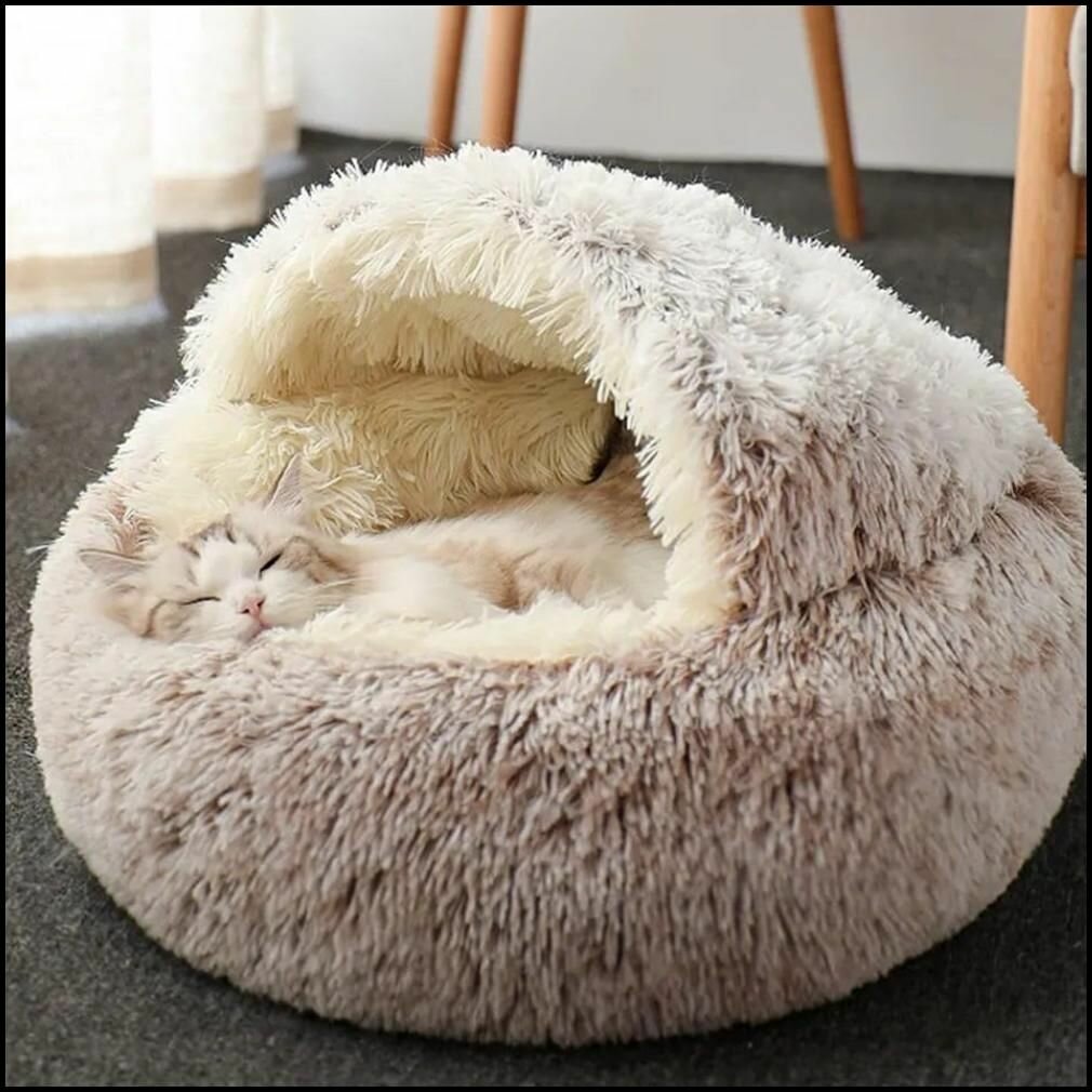 Закрытая лежанка домик для кошек S 40 см (внутри - МЕХ) / лежанка сплюшка для сфинкса