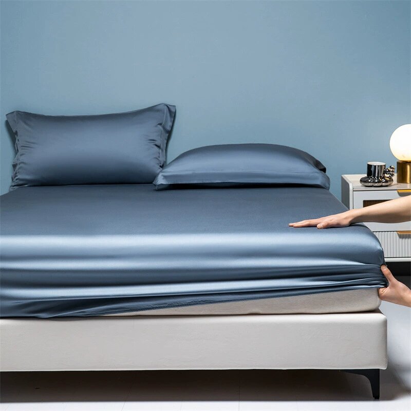 Атласная простыня Элегантная Русская Классика, сатин люкс, размер 180х200 см, синий