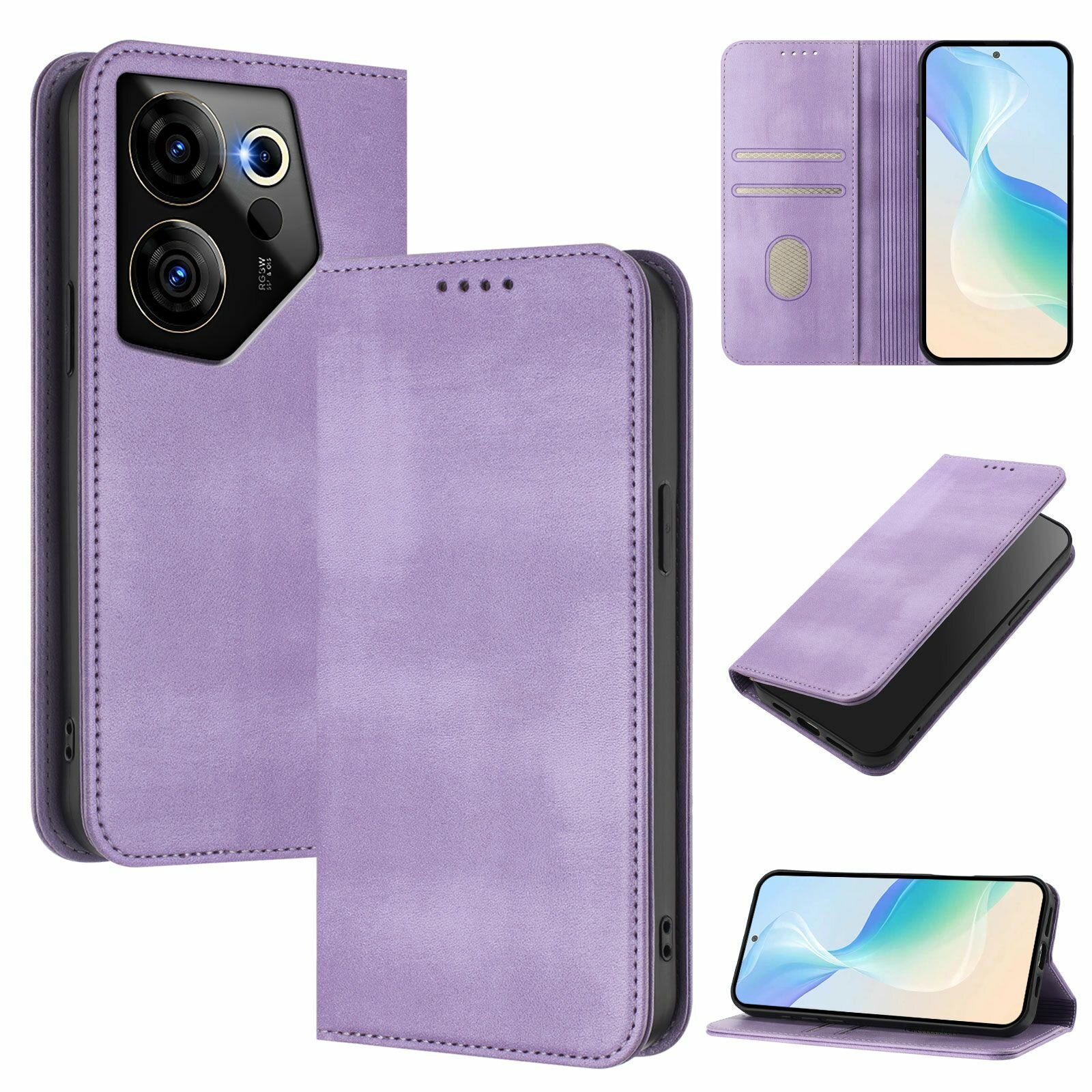 Кожаный чехол-книжка для TECNO CAMON 20 PREMIER 5G с отделениями для карт и кошельком, Функция блокировки RFID