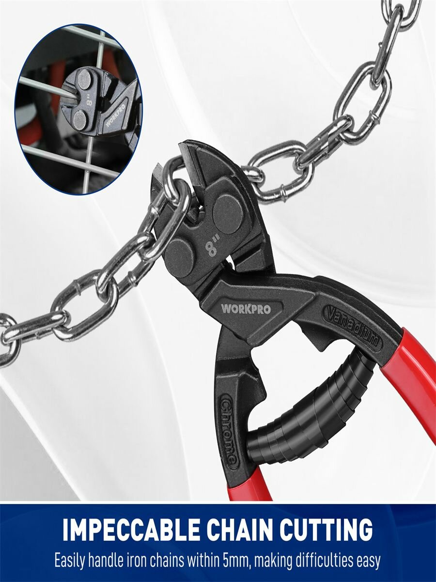 Компактный болторез 200 мм с пружиной, режет проволоку, кабели, цепи, маленькие винты