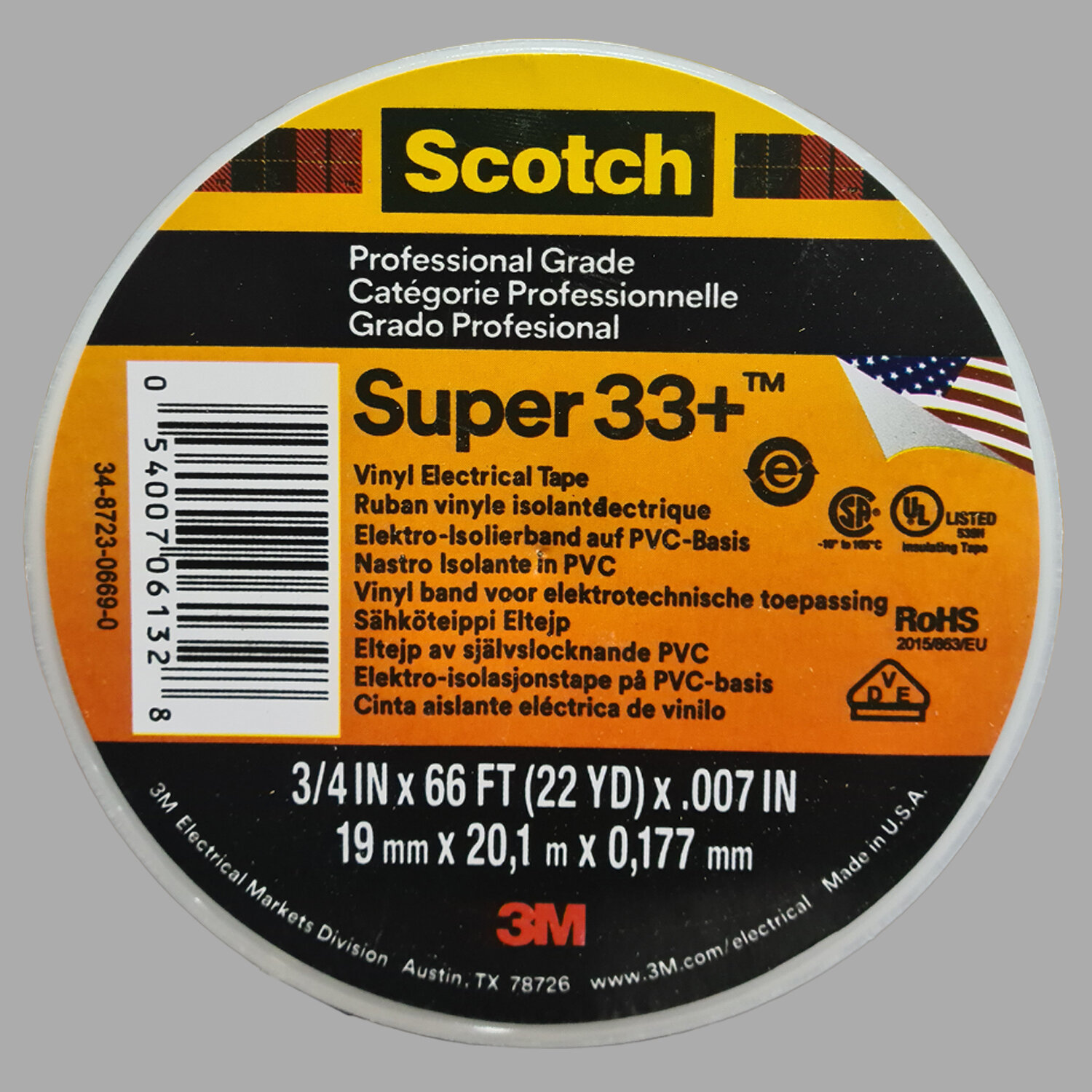 Изолента черная 3м Scotch Super 33+ 19mmx20mx0.177