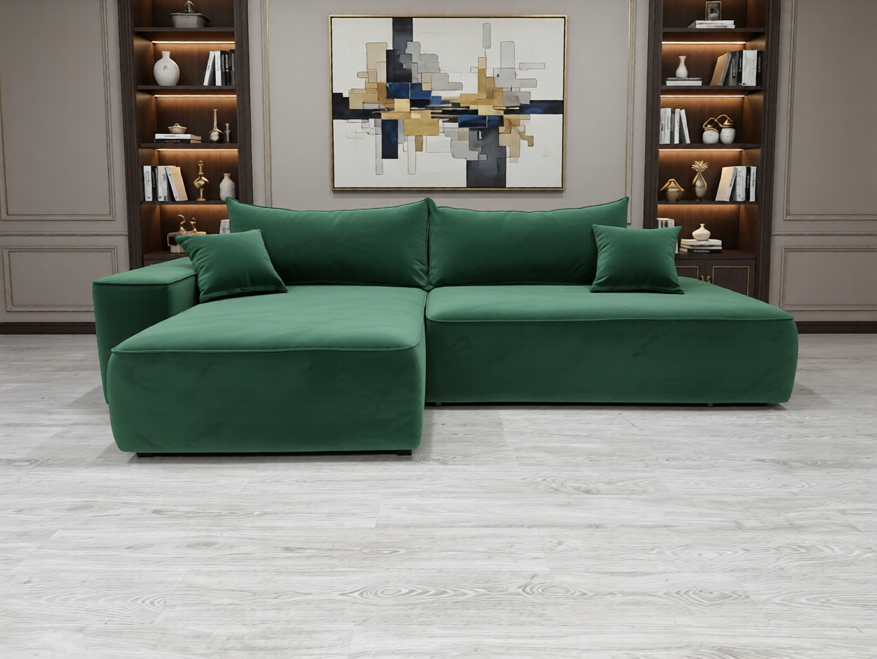 POOH Угловой диван Флай Forest, 275х160х80, еврокнижка, раскладной , с ящиком для белья, в гостиную, лофт