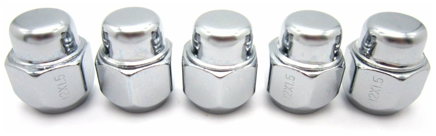 Гайки колесные М12х1,5 хромированные под ключ 21 мм высота 27 мм конус закрытые 5 шт.