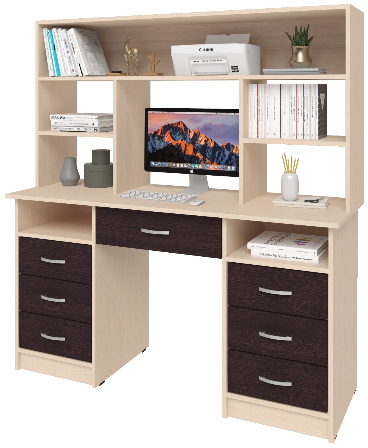 Стол письменный Хит-50, Ширина 140 см, Глубина 50(30) см, Высота 150(75), цвет: Дуб молочный/Венге