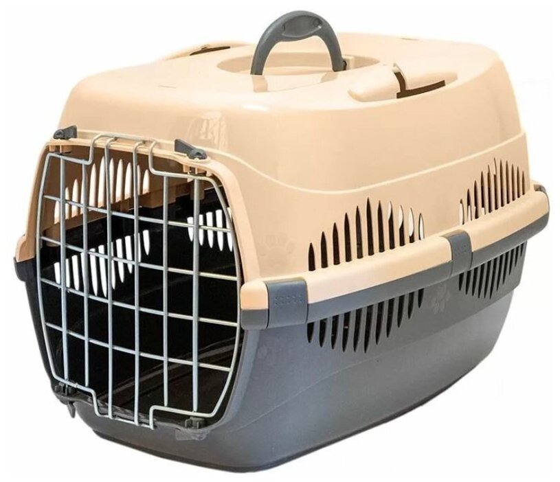 Yami-Yami Переноска для животных "Спутник-1", 43*29*27,5см, темно-серая с бежевым 1 кг