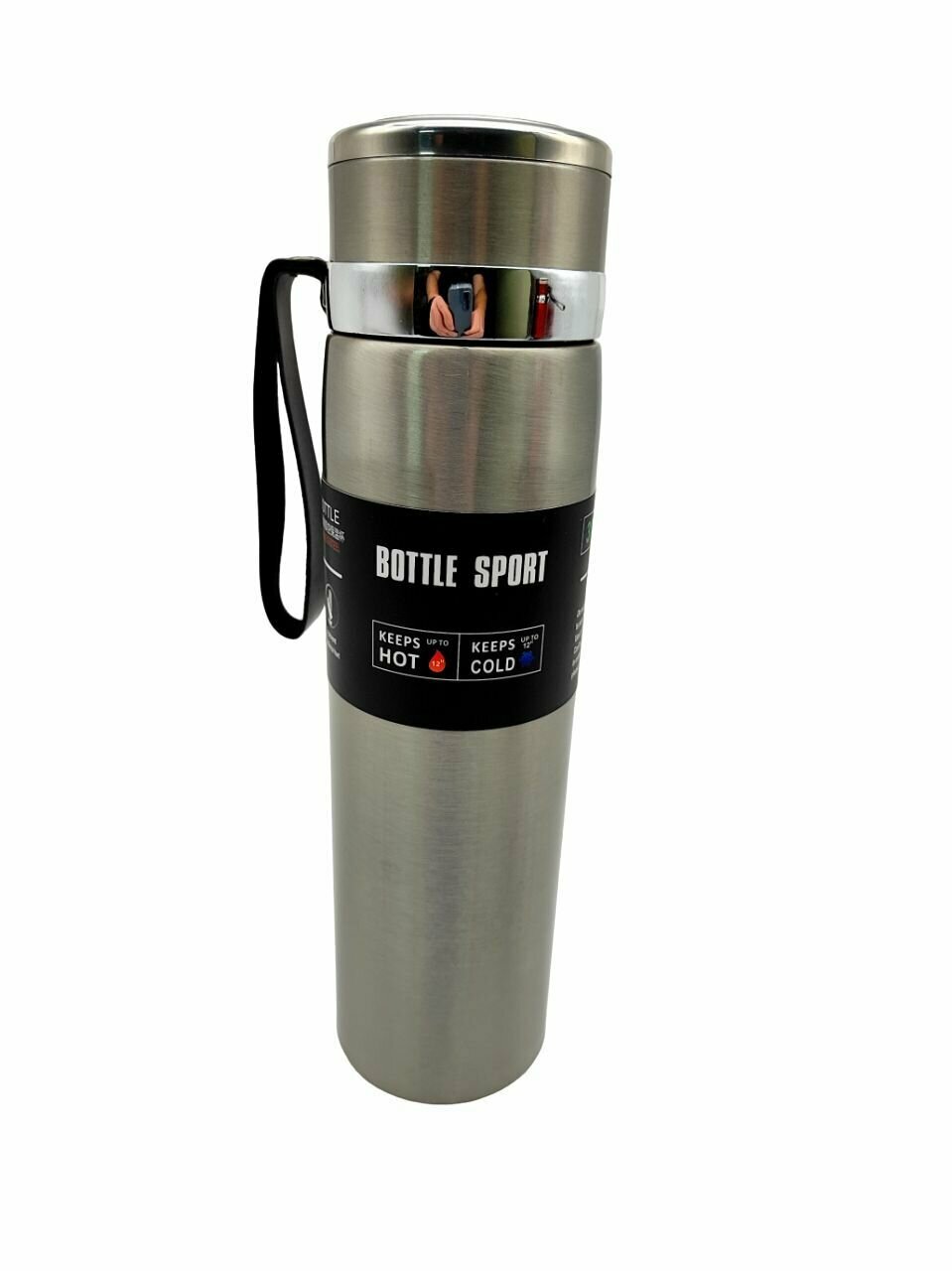 Термос ударопрочный VacuumBotleSport 1000 мл нержавеющая сталь с ситечком, серебристый