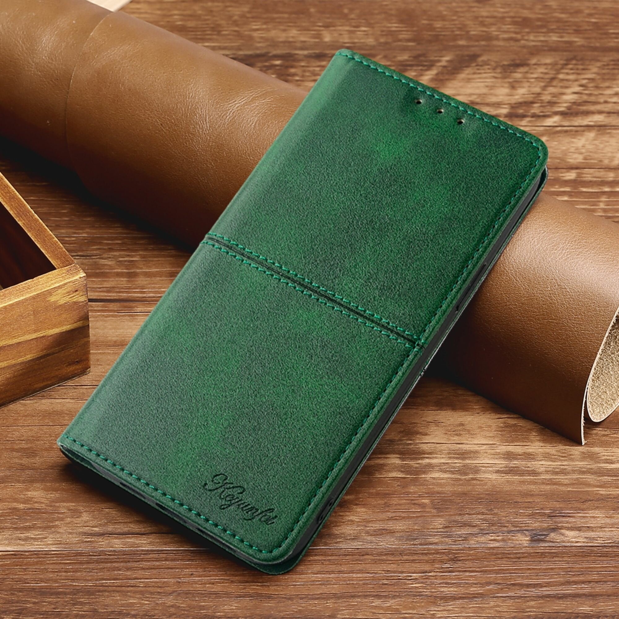 Чехол книжка elitcase для Xiaomi Redmi Note 13 4G / Редми Нот 13 4G (Тёмно-зелёная)