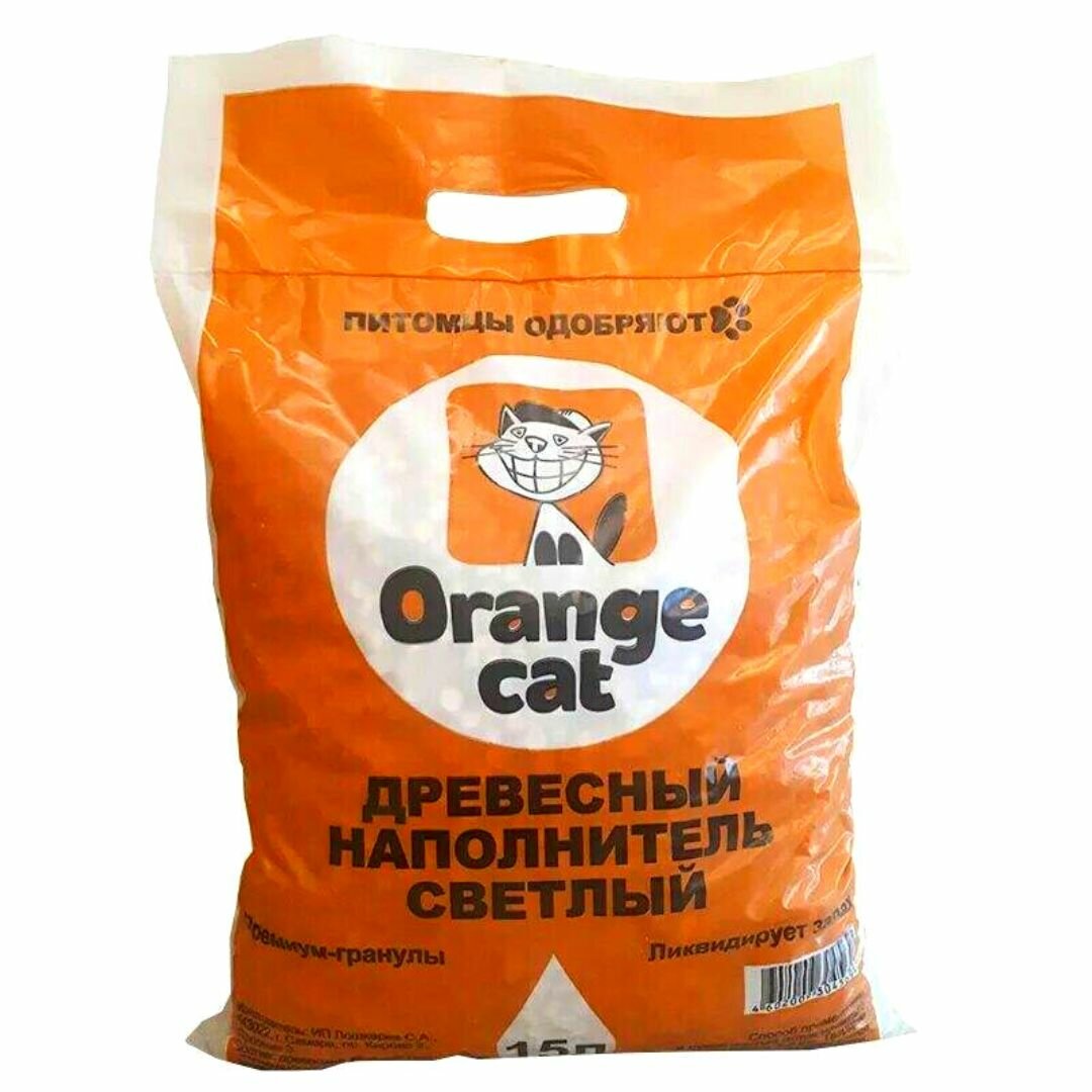 2 x Наполнитель для кошек 15л светлый древесный Orange Cat (Комплект из 2 штук)