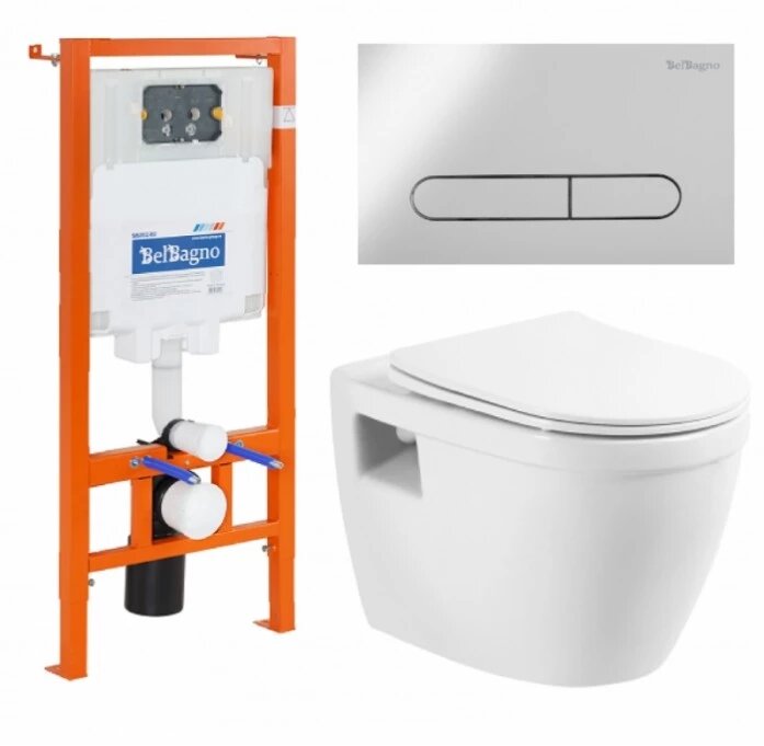 Комплект 3 в 1 Унитаз подвесной с сиденьем BelBagno LOTO BB070CHR/SC + Система инсталляции для унита