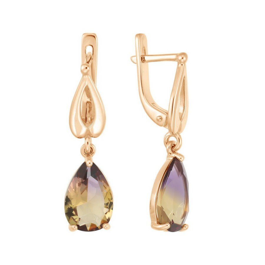 Серьги, красное золото, 585 проба, аметрин