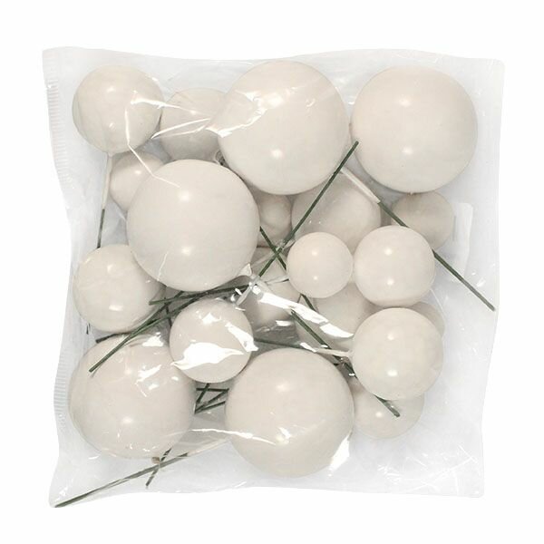 Шары на проволоке 4 размера 20 шт (3,5 см; 2,7 см; 2,3 см; 1,8 см) белый