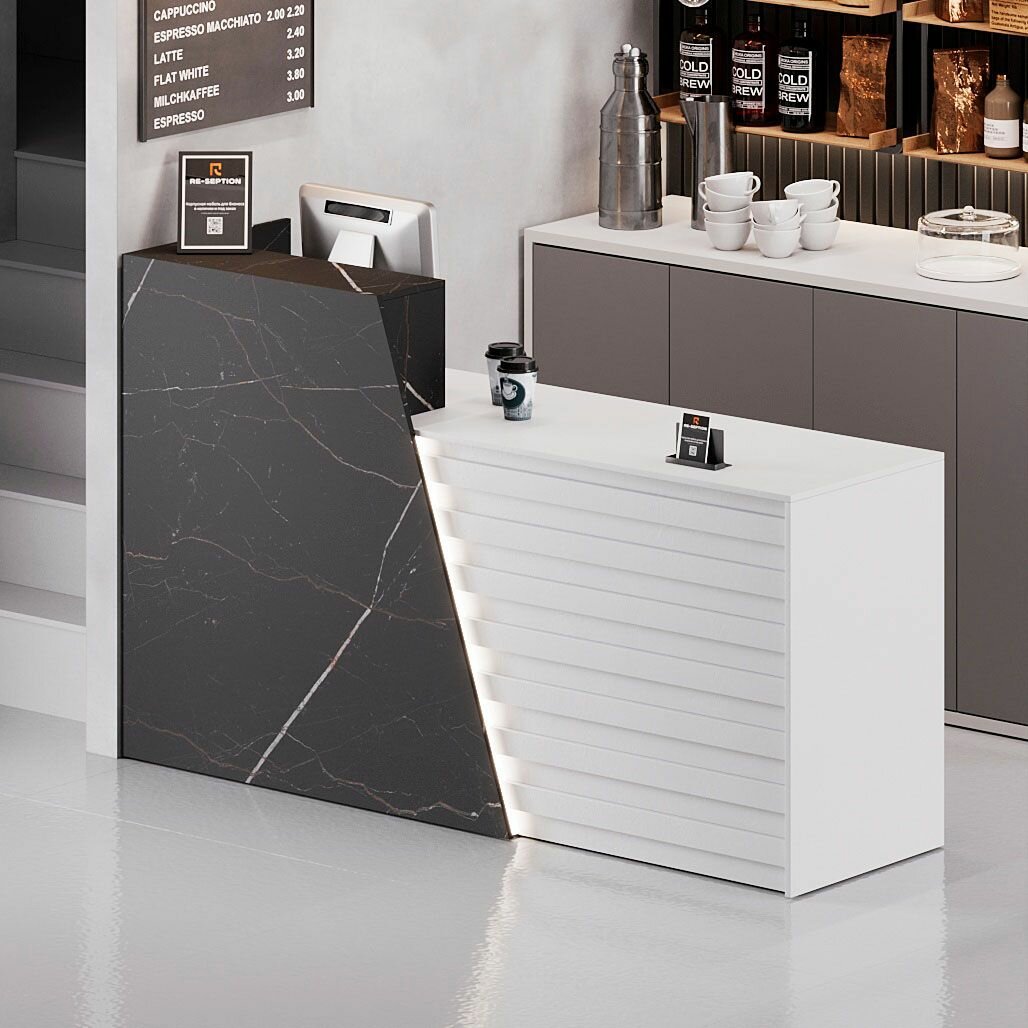 Барная стойка "Спейс" Белый/Файерстоун/ 1800х1200х600, С Подсветкой