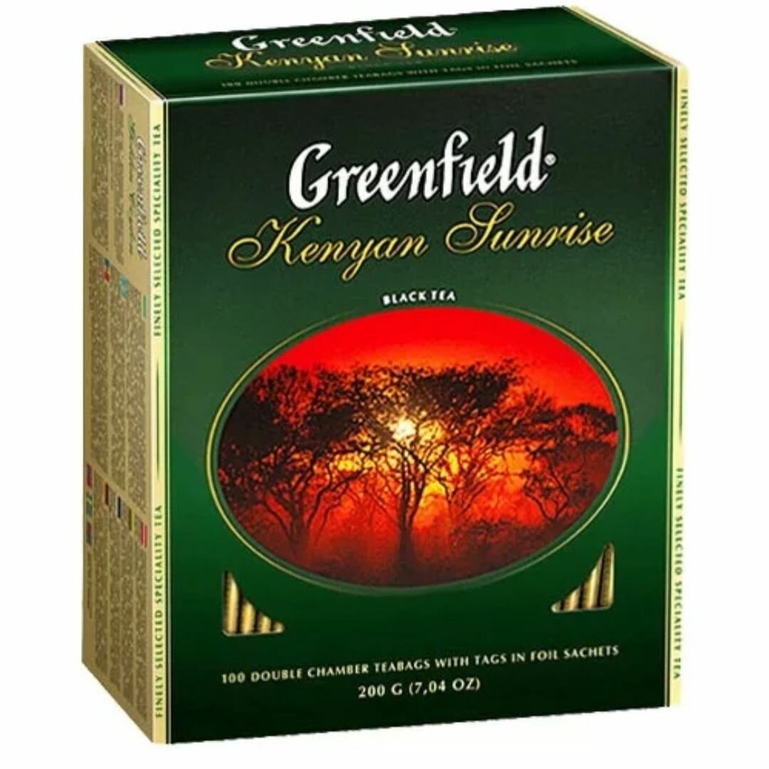 Чай Гринфилд кения санрайз (Greenfield Kenyan Sunrise) в пакетиках с ярлычком черный, 100 пакетов