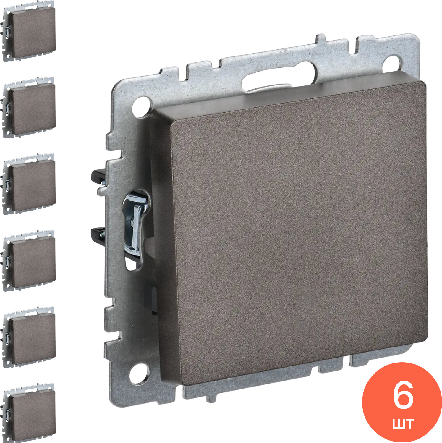 Выключатель IEK / ИЭК Brite ВС10-1-0-БрТБ, скрытой установки, 10А 230В IP20, темная бронза 74.4х74.4х42.5мм, одноклавишный BR-V10-0-10-K45 / переключатель (комплект из 6 шт)