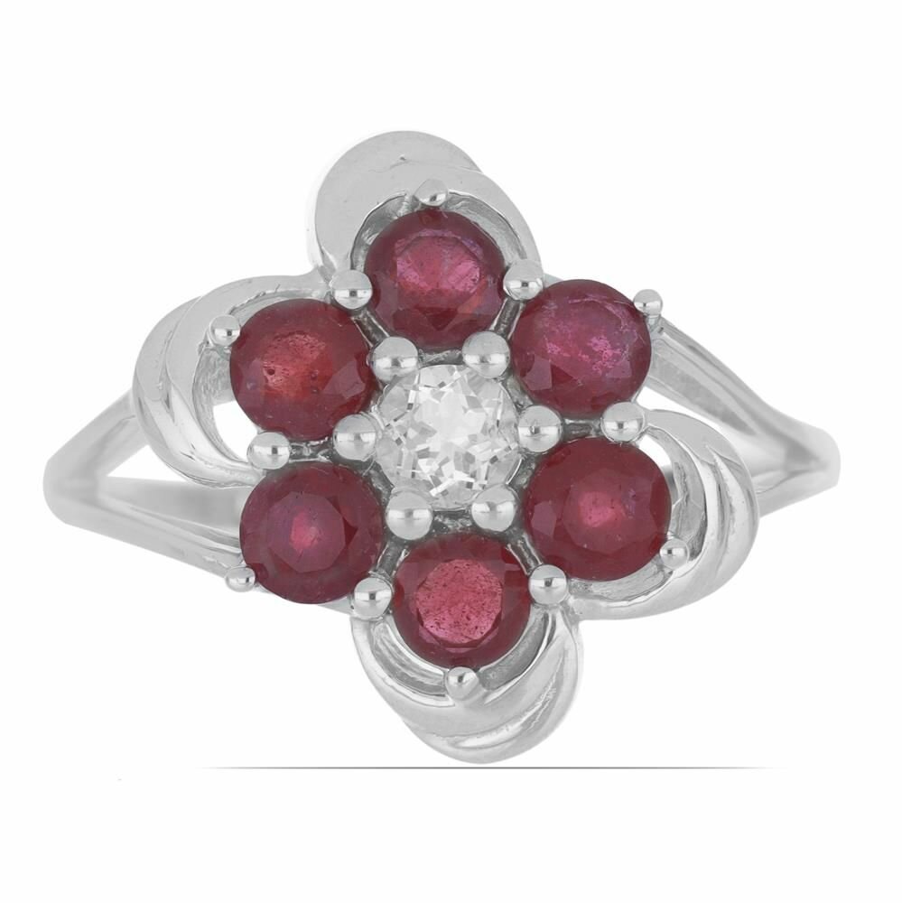 Кольцо тонкое, серебро, 925 проба, родирование, рубин, топаз