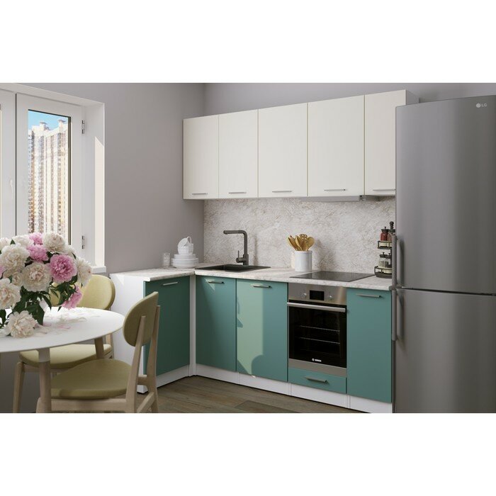 Кухонный гарнитур угловой «Глория прайм 400», 1100×2000 мм, цвет кашемир/бензин/малага