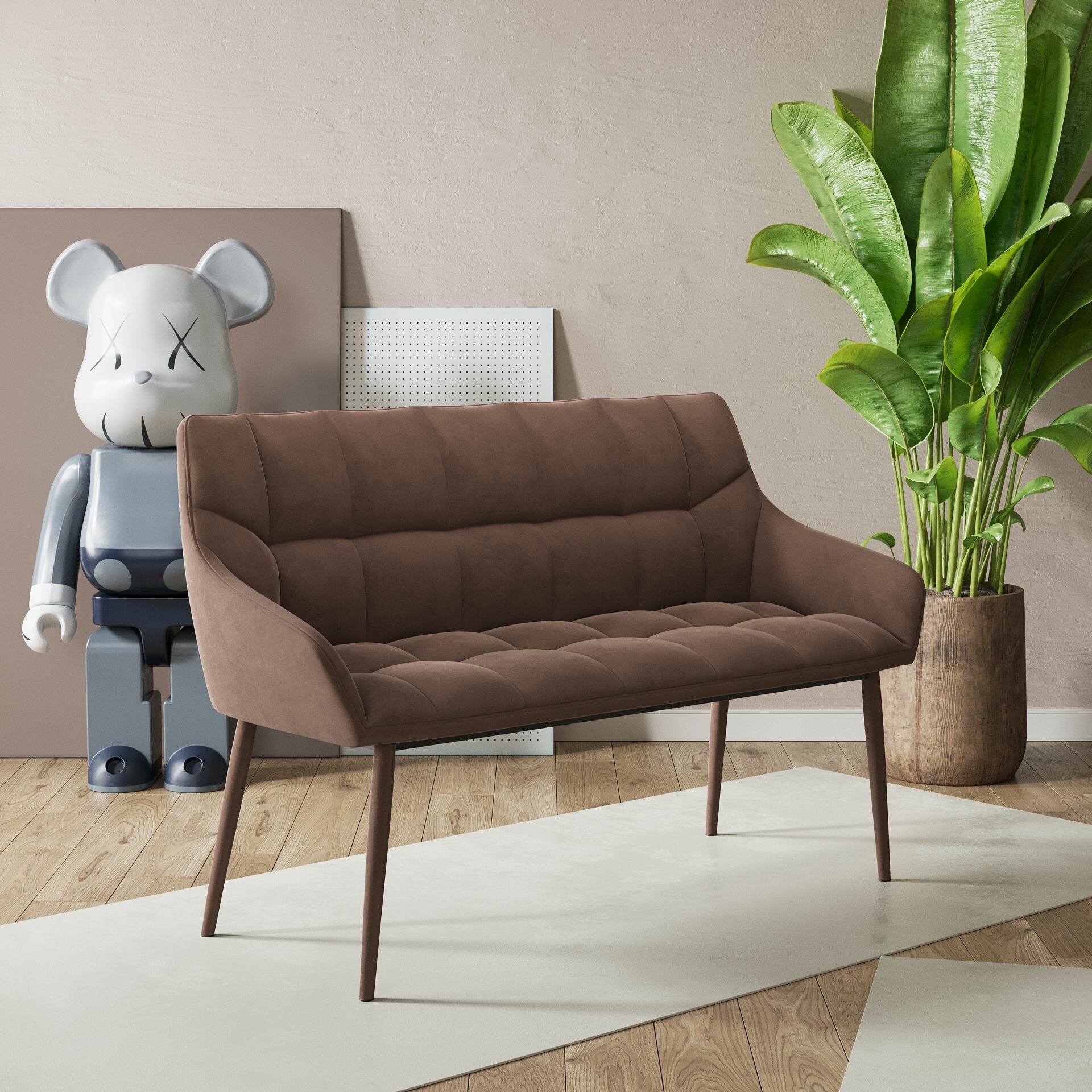 Прямой диван банкетка Boss на кухню, в прихожую, в офис, цвет кофе