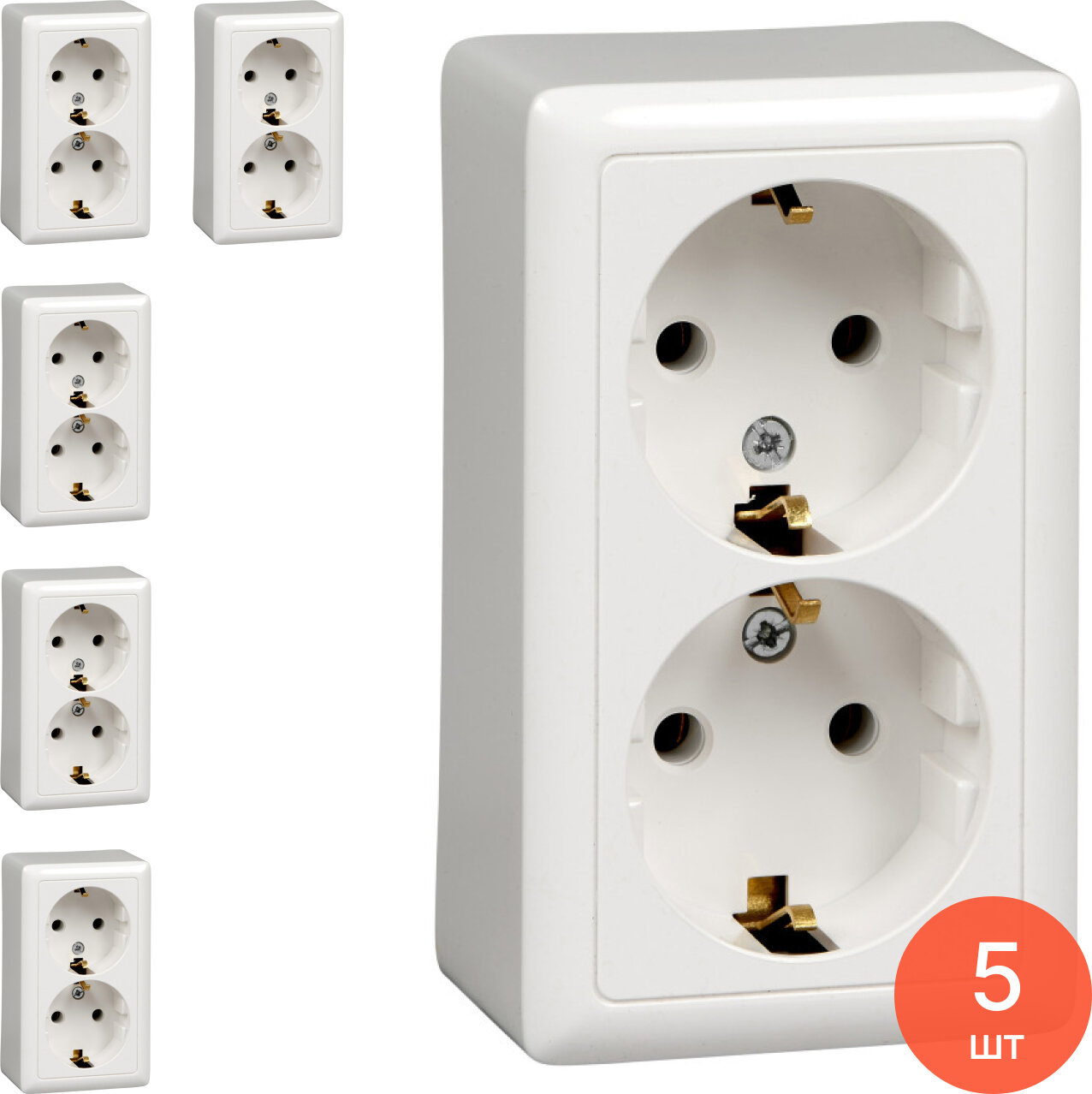 Розетка силовая штепсельная Systeme Electric / Систем Электрик Хит, 16А 250В IP20 белый, с заземляющим контактом и изолирующей пластиной RA16-238I-B / электрооборудование (комплект из 5 шт)