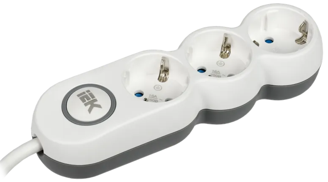 Удлинитель бытовой IEK / ИЭК UNO У03В с заземлением и выключателем, 16А 250В ПВС 3х1.5мм2, 5 метров 3 розетки, белый, WYP53-16-03-05-ZK