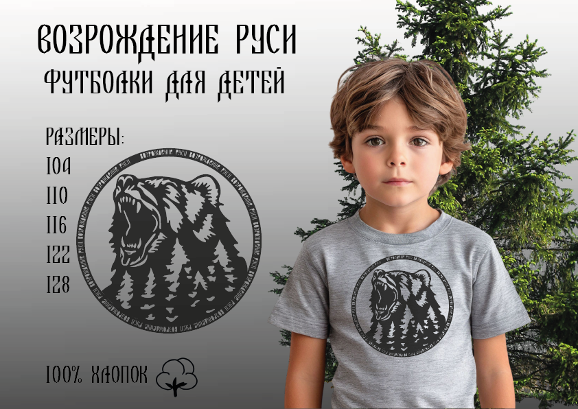 Футболка  Детская футболка Возрождение Руси для мальчиков и девочек серого цвета