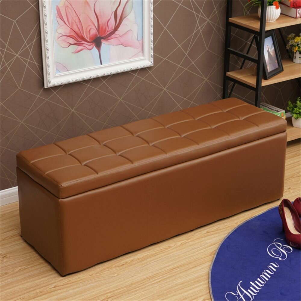 Мягкая скамья с системой хранения, легко чистящаяся кожаная поверхность, 120х40х40 см